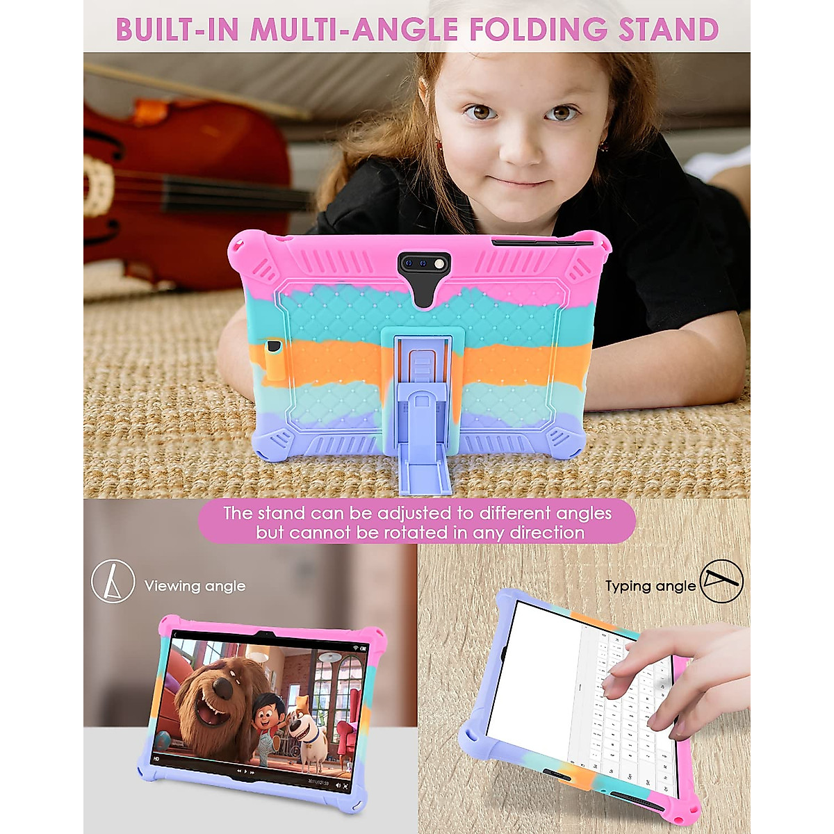 DETUOSI 10.1 inch Tablet Case Compatible with ZZB ‎YQ10S 10.1, ANTEMPER Touch 10.1, Gowin Touch 10.1, WECOOL WM1001R 10 inch, Soft Silicone Lightweight Case with Stylus Pen & Strap, Dazzling Pink