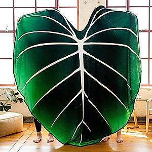 UJIKHV Large Leaf Blanket, Plush Throw Blankets, Throw Blanket for Bed, Large Lush Green Leaf Design Accent for Plant Lovers, Great Gifts for Green Thumbs, Wrapping Towel Decorative (40 X 60)