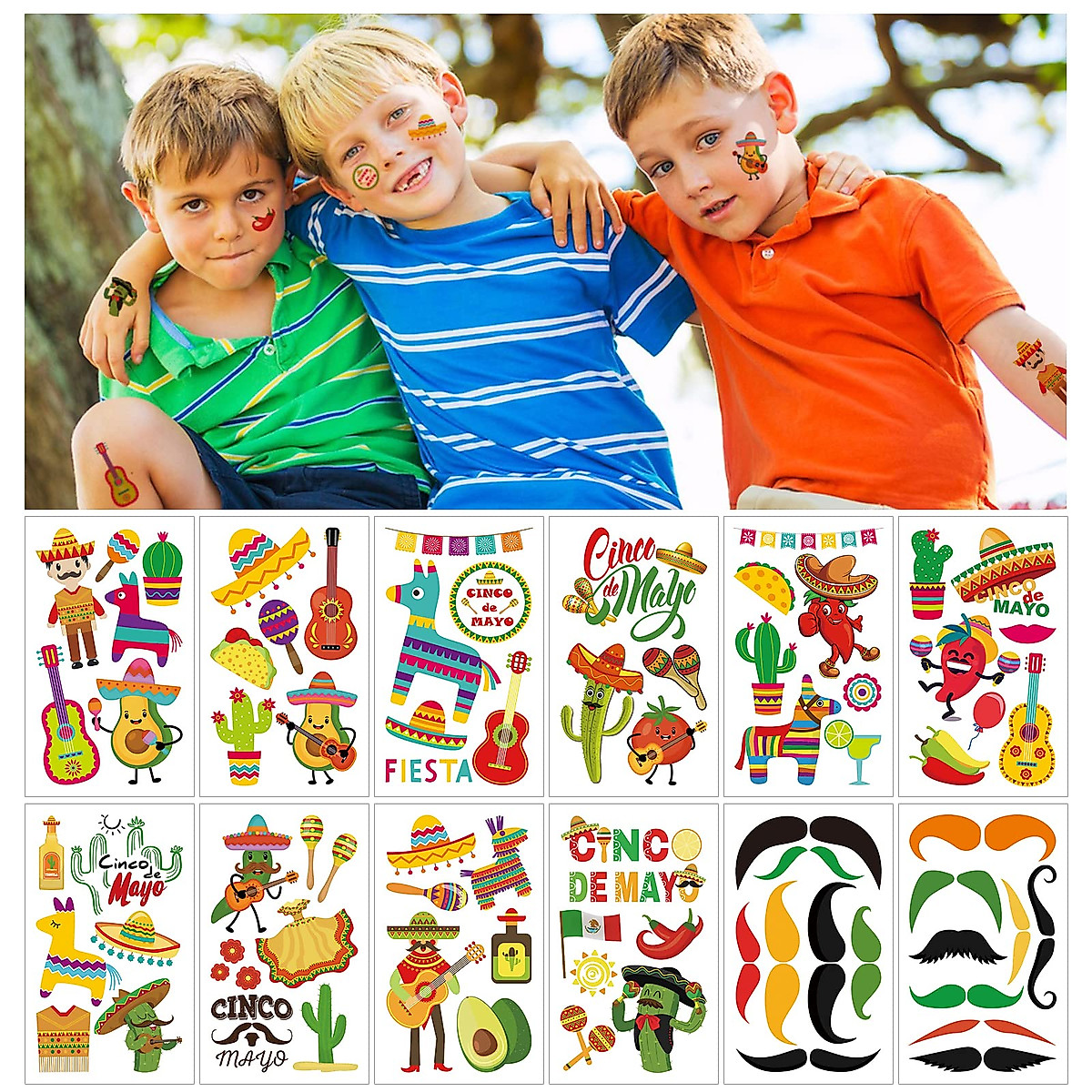 75 Pieces Fiesta Party Supplies Tattoos for Kids, Mexican Cinco De Mayo Party Decorations Favors, Final Fiesta Taco Bachelorette Fake Tattoos Stickers for Adult Boys Girls