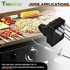 TEENGSE Grill Igniter Assembly Kit, Gas Grill Spark Generator, Electronic AA Battery Igniter, Push Button BBQ Igniter with 4PCS Electrode Igniter Wire Compatible with Blackstone 28inch Propane Griddle