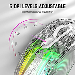 Wireless Gaming Mouse PC Transparent Shell Computer Mice with Dual mode BT5.0/2.4G,PixArt Chip 3D RGB Lighting,Ergonomic 7 Buttons,Rechargeable Mute Mouse for PC Laptop Tablet PS4 PS5 Xbox one
