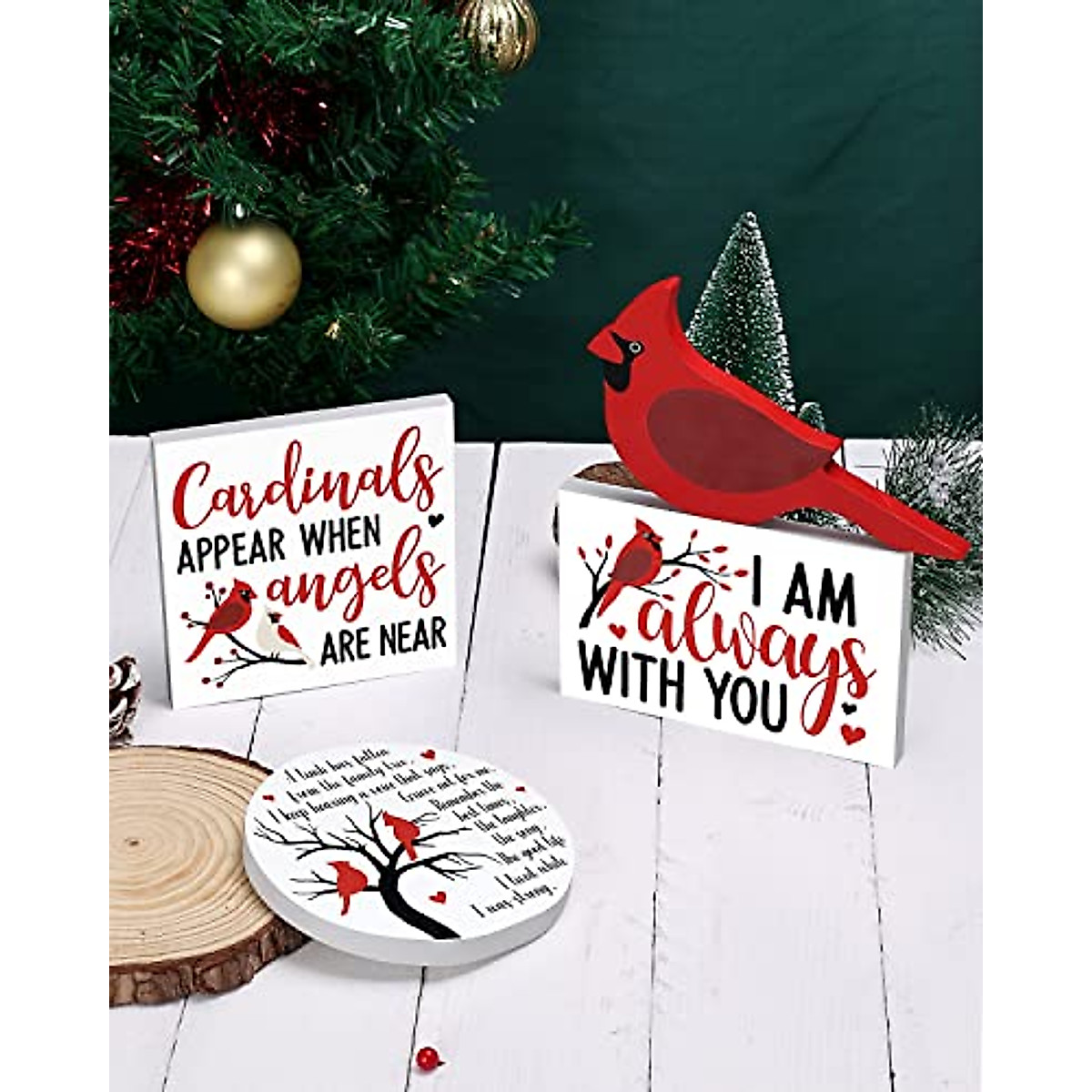 Cardinal Tiered Tray Decor Memorial Gifts Wooden Red Birds Cardinals Christmas Decorations Winter Farmhouse Sign Red Cardinals Appear When Angels Are Near Bird on Tree Cardinal Gift for Her Set of 4
