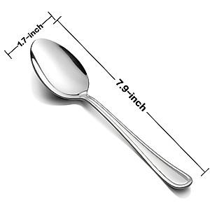 Dinner Spoons Set of 12, E-far 7.9 Inch Stainless Steel Soup Spoons Tablespoons for Home, Kitchen or Restaurant, Non-toxic & Mirror Polished, Easy to Clean & Dishwasher Safe