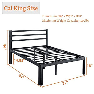 Woozuro California King Bed Frames with Headboard, 18 Inch Heavy Duty Metal Platform Bed Frame with Round-Corner Leg, No Box-Spring Needed, Non-Slip Mattress Foundation, Noise Free, Easy Assembly