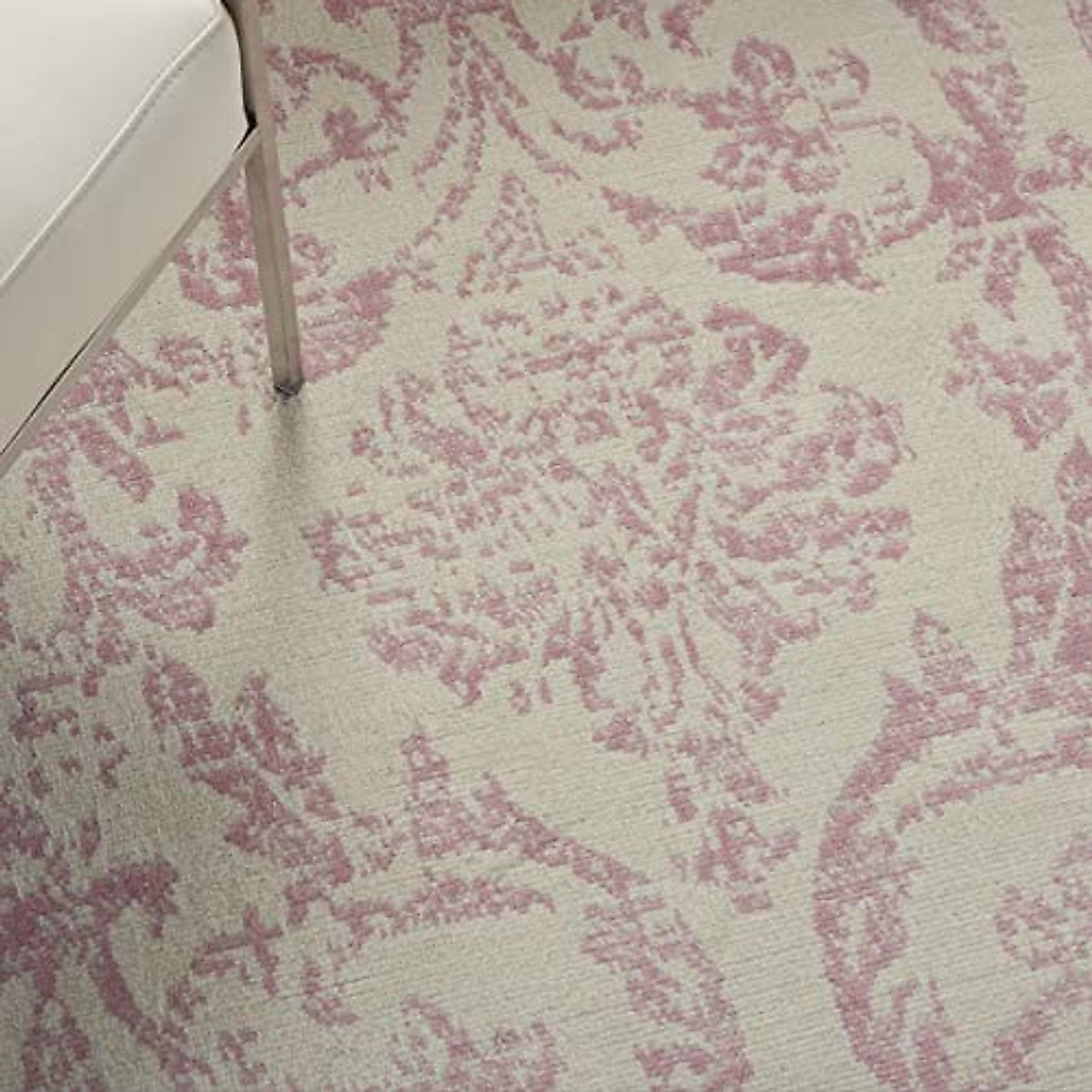 Nourison Jubilant Damask Ivory/Pink 5'3" x 7'3" Area -Rug, Easy -Cleaning, Non Shedding, Bed Room, Living Room, Dining Room, Kitchen (5x7)