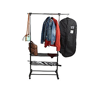Mind Reader Rolling Garment Rack with 3 Shelves, Silver/Black