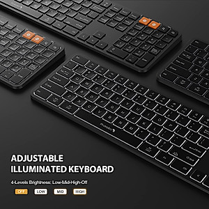 ProtoArc Backlit Wireless Keyboard, K100 2.4G Ultra Slim Wireless Illuminated Keyboard Full Size Silent Keyboard, Rechargeable, USB/Type C Connection, Natural Typing, Windows/Mac(Black)