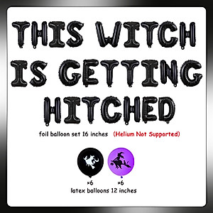 Wonmelody This Witch is Getting Hitched Banner Wizard Bachelorette Party Decorations Halloween Bachelorette Decor with Black Purple Wizard Print Balloons for Halloween Weeding Bridal Shower