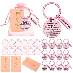 Yinkin 36 Pcs Employee Appreciation Gifts Bulk for Coworkers Keychains Organza Bags with Cards for Social Worker Staff Gifts(Pink)