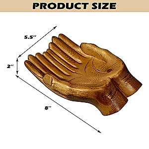 Montex Crystal Display Crarved Hand Shaped Crystal Holder, Crystal Shelf Wooden Key Bowl