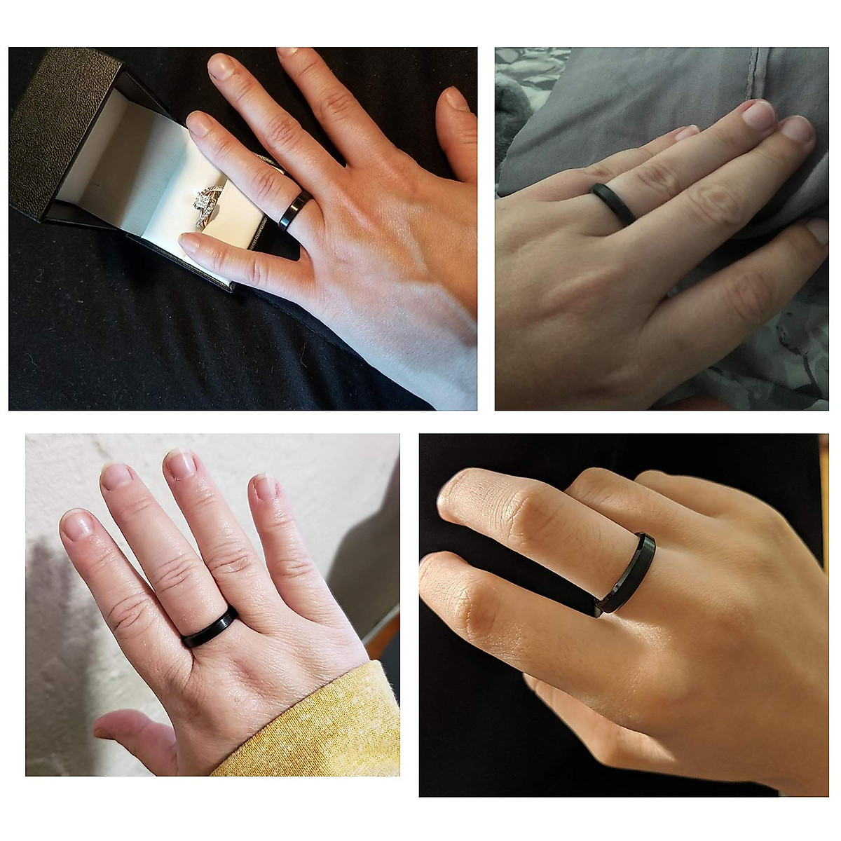 6mm Tungsten Ring for Women Men Black and Blue Thin Two Tone Beveled Edge Comfort Fit Size 7