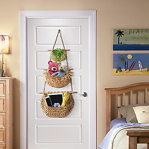 Hanging Fruit Basket, Handmade 3-Tier Jute Woven Wall Basket, BOHO Kitchen Wall Decor for Organizing, Storage Basket for Kitchen Living & Bathroom Bedroom