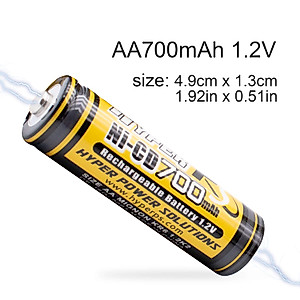 HyperPS 1.2V AA 700mAh Ni-Cd NiCd Rechargeab​le Battery for NiCd Solar Panel Light Lamp, RC Toy (16)