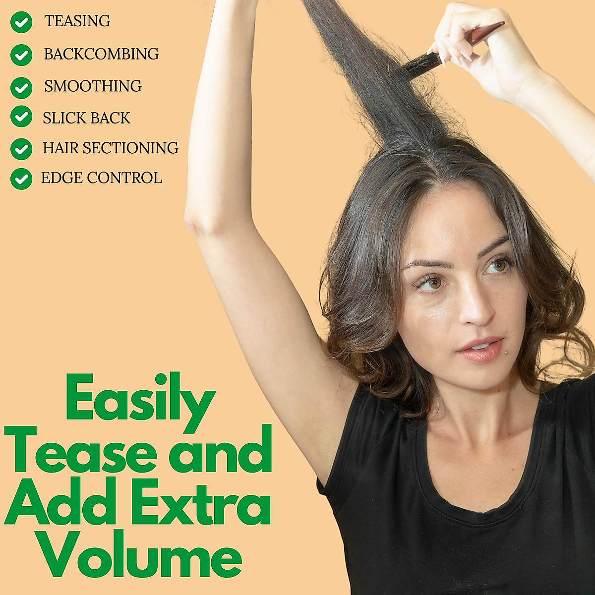 GranNaturals Teasing Boar Bristle Hair Brush for Women - Slick Back Comb with Rat Tail Pick for Hair Sectioning Used for Edge Control, Backcombing, Smoothing, and Styling Fine Hair to Create Volume