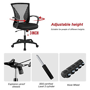 Office Chair Computer Chair Ergonomic Mid Back Swivel Chair Rolling Desk Chair with Armrest Height Adjustable Lumbar Support Mesh Chair,Black