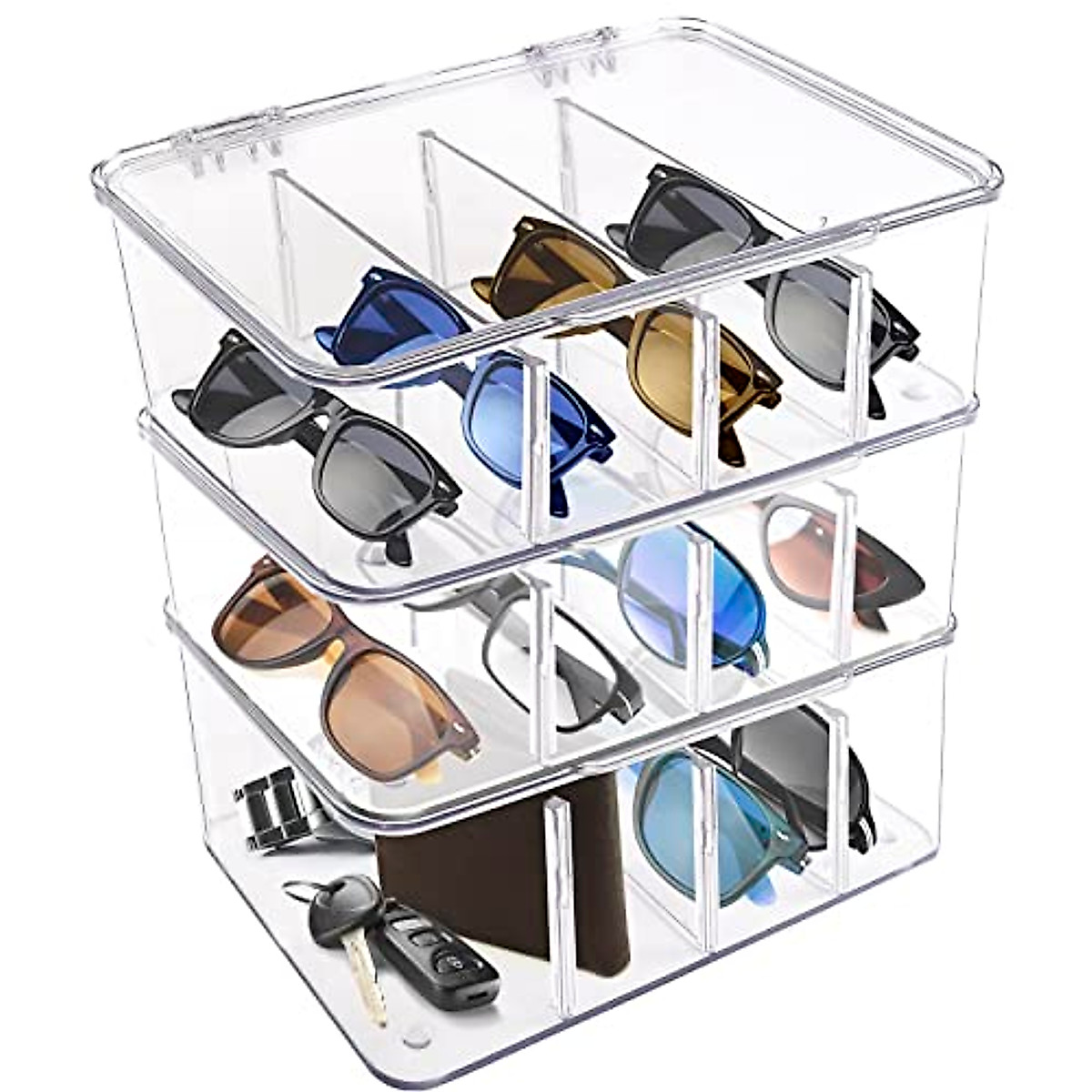 Utopia Home Eye Glasses Holder (Pack of 3) - Premium Sunglass Organizer - Eyeglass Holder & Glasses Storage Organizer for Sunglasses, Reading Glasses & Accessories (Clear)