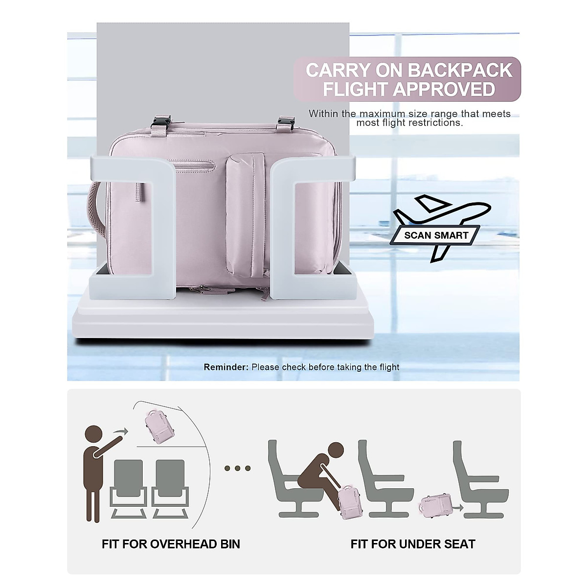 VGCUB Large Travel Backpack Bag for Women Men,Carry on Backpack,17 Inch Laptop Business Work Waterproof Backpack with Laptop Compartment,Person Item Flight Approved,Mochila de Viaje,Pink