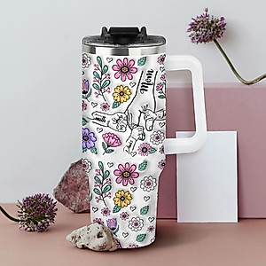 Personalized Mothers Day Birthday Gifts for Mom Nana Grandma, Custom You Hold Our Hands Also Our Hearts 2D 40oz Tumbler with Name, Customized Mother's Day Gifts from Daughter Son Kid, Travel Cup