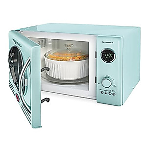 Nostalgia Retro Countertop Microwave Oven, 0.9 Cu. Ft. 800-Watts with LED Digital Display, Child Lock, Easy Clean Interior, Aqua & Retro Wide 2-Slice Toaster, Vintage Design With Crumb Tray, Aqua