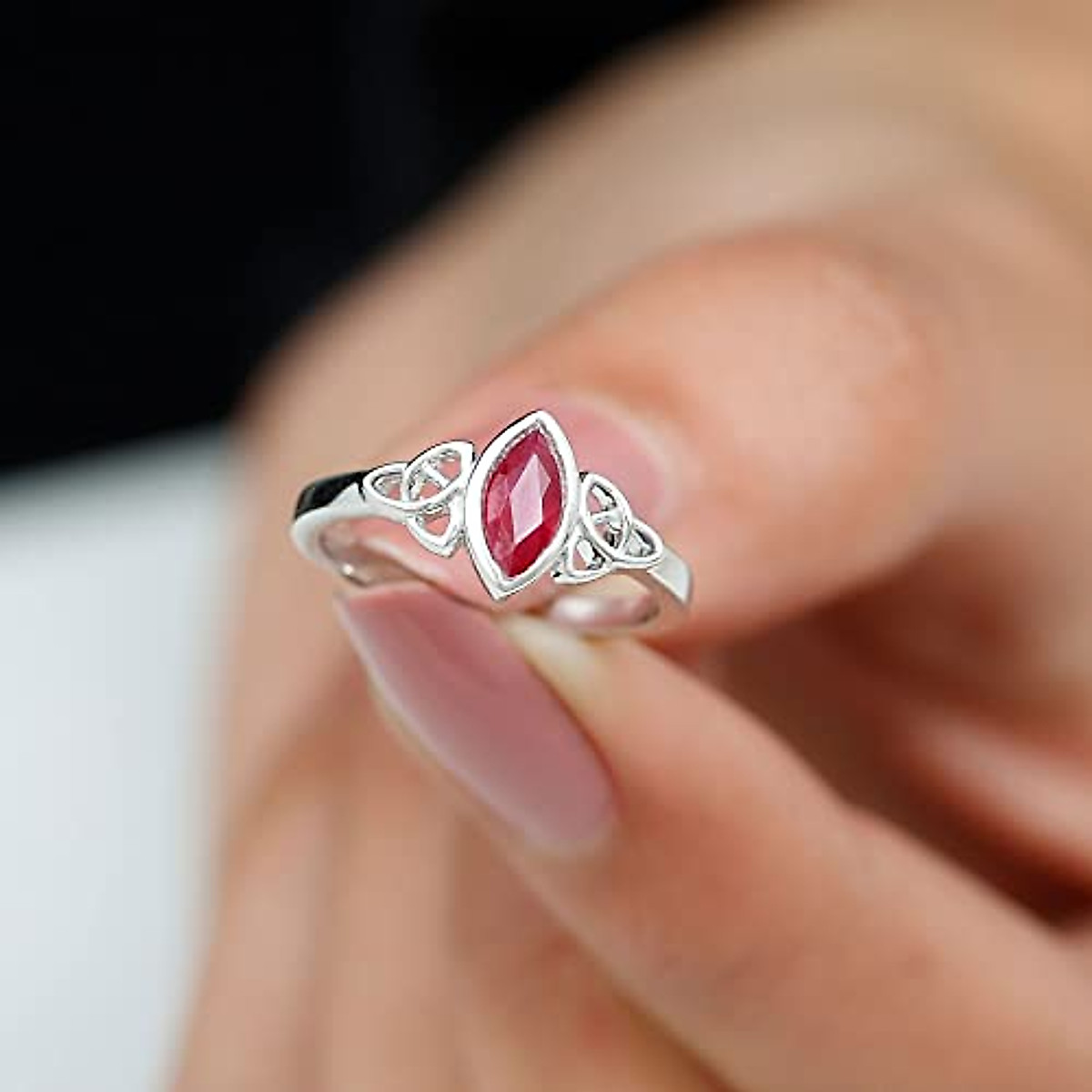 Rosec Jewels Natural 4X8mm Marquise Shape Ruby Promise Ring, AAA Quality, Certified Ruby Celtic Knot Ring - Ready to Gift, 14K White Gold, Size:US 4.00