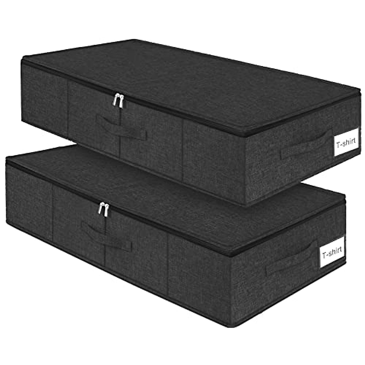 Punemi Under Bed Storage, 2 Pack Underbed Storage Container Bags With Lid, Foldable Sturdy Clothes Storage Drawer Organizer W/ 3 Handles, Ultra Thick Fabric Blanket Shoe Storage Box, 30x15x6.7inch, Black