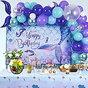 Freechase Mermaid Theme Birthday Decorations - Mermaid Party Decorations Supplies Include Mermaid Balloons Garland Kit, Mermaid Birthday Backdrop, Tablecloth, Mermaid Decorations for Birthday Party