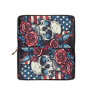 Snilety Women Long Wallet PU Leather Card Case, Red Rose Printed RFID Credit Card Holder Zipper ID Card Travel Wallet