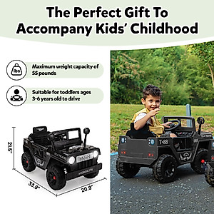 TOBBI 12V Off-Road Kids Ride On Car Truck, Battery Powered 4 Wheels Ride On Toys for Boys and Girls Aged 2-6 Years w/Horn, LED Lights, Portable Pull Rod, Double Open Doors, Green