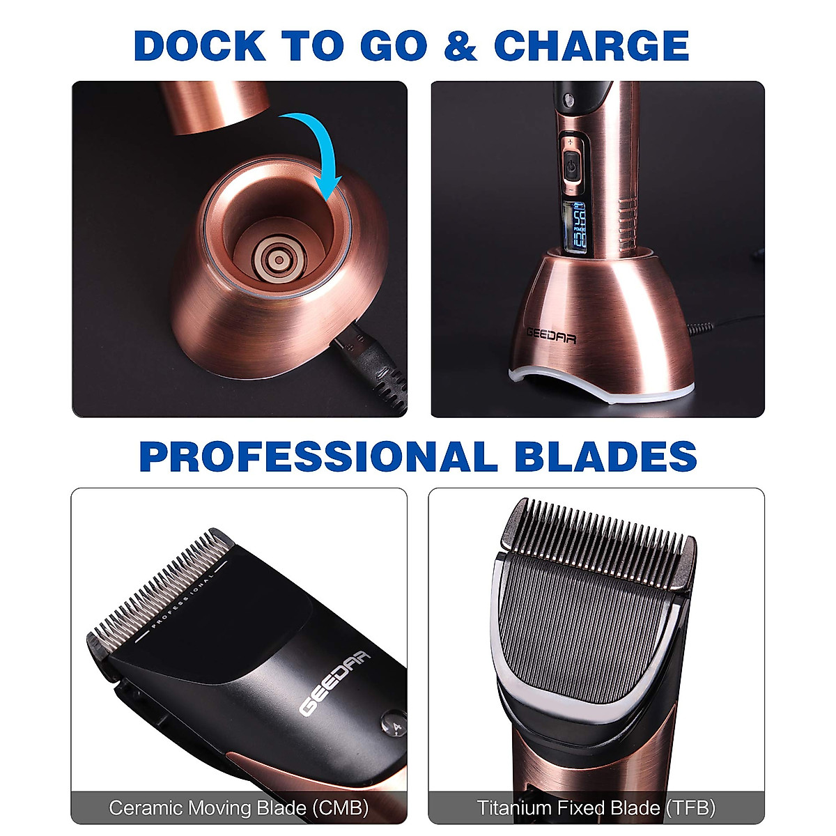 Professional Cordless Hair Clippers for Men (Up to 7 Hour Run Time) Titanium Ceramic Blade LED Display Charger Stand Mens Valentines Day Gifts