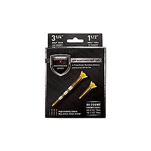 Maxfli Performance Series Low Resistance 3 1/4'' & 1 1/2'' Assorted Golf Tees - 50 Pack