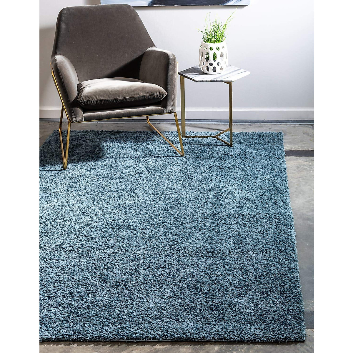 Unique Loom Studio Solid Shag Collection Urban Modern Super Soft & Plush Area Rug, 5 ft x 8 ft, Slate Blue