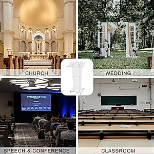 Acrtmatic Acrylic Clear Rolling Wheel Podium Stand, 47-inch Modern Lectern & Podium with Storage Shelf for Church, Speech，Classroom, Wedding, Concert. (23.6" L x 15.7" W x 47.2" H)