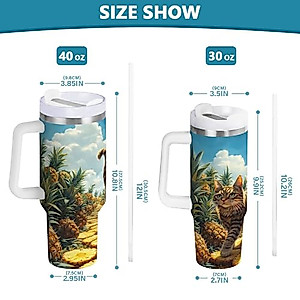 Slewiaeky Tumbler with Handle 40 oz Adorable Skinny Cat Travel Mug with Lid and Straw Pineapple Stainless Steel Vacuum Insulated Water Bottle Cup for Iced Tea Coffee Cold Beverages Cup Holder Friendl