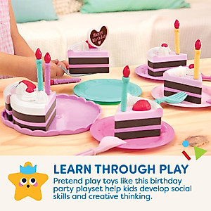 Battat- Play Circle- Birthday Cake – Toy Food – Plates & Candles Accessories- Pretend Play- Princess Birthday Party- 3 years + (24 Pcs)