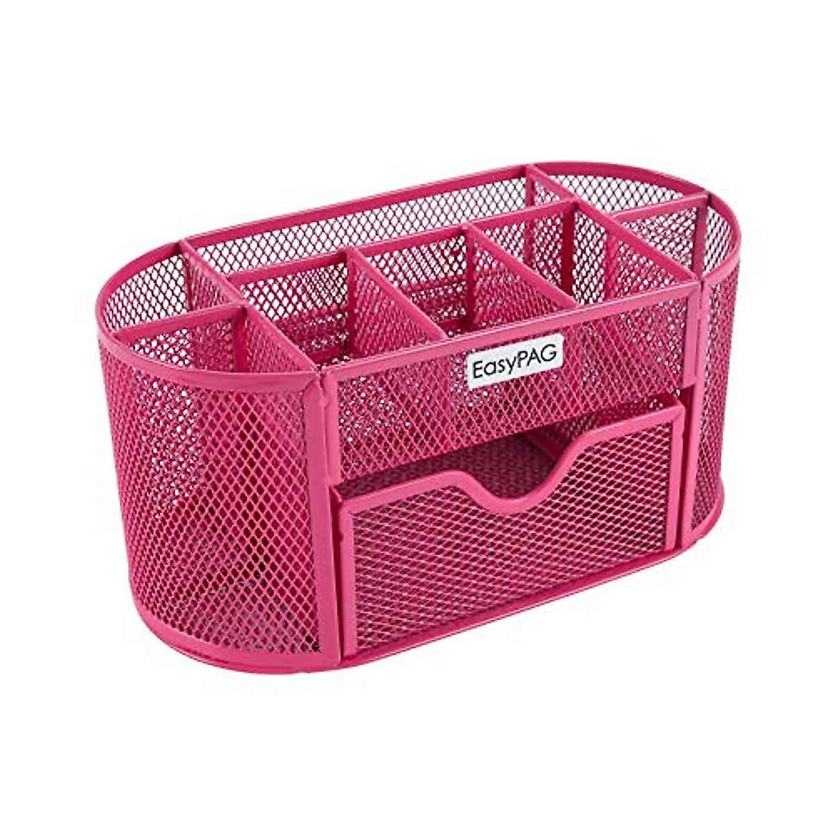 EasyPAG Desk Organizer Mesh Desktop Office Supplies Multi-functional Caddy Pen Holder Stationery with Drawer,Pink