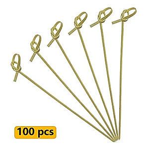 BLUE TOP Bamboo Cocktail Picks 100 PCS Bamboo Skewers 6 Inch with Looped Knot, Food Picks ,Party Toothpicks for Appetizers,Cocktail Drinks,Barbecue Snacks,Club Sandwiches.