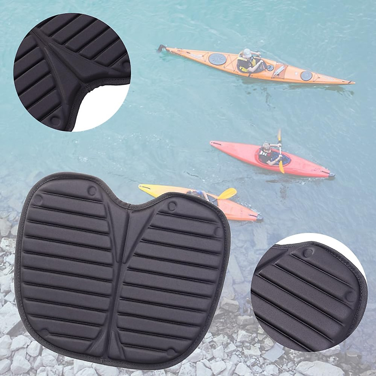 UXELY Kayak Seat Cushion, Canoeing Seat, Waterproof Kayak Seat Pad, Detachable Black Kayak Seat Pad Cushion