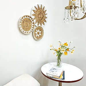 Desantiago Boho Wall Basket Decor - Set Of 3 White Round Wall Baskets Decorative, Decorative Hanging Baskets, Black Wicker Baskets Decorative, Corner Hanging Basket