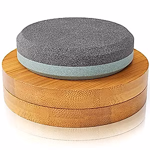 Sharp Pebble Puck/Disk - Axe/Hatchet Large Sharpening Stone- Whetstone Blade & Tool Sharpener- Dual Grit Multipurpose Waterstone Sharpener with Bamboo Box
