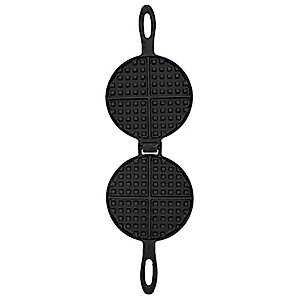 Lot45 Cast Iron Waffle Maker Pan - 6in Stove Top Waffle Iron Cookware, Portable Camping Breakfast Maker for Stovetop