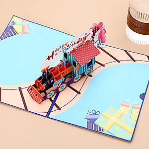 Train 3D Pop up Funny Happy Birthday Card Children's Day Greeting Card Train Design Very Interesting Birthday Card with Envelope Fits Children's Day, Father's Day, Birthday and Party for Children