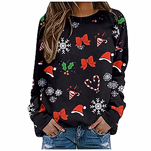 Christmas Shirts for Women Women Crop top Ugly Xmas Crewneck Christmas Tree Print Leopard Tunic Pullover Sweater Lapel Work Office Women’s Clothes Women Halloween Costumes Xmas Plaid Tree Color Block