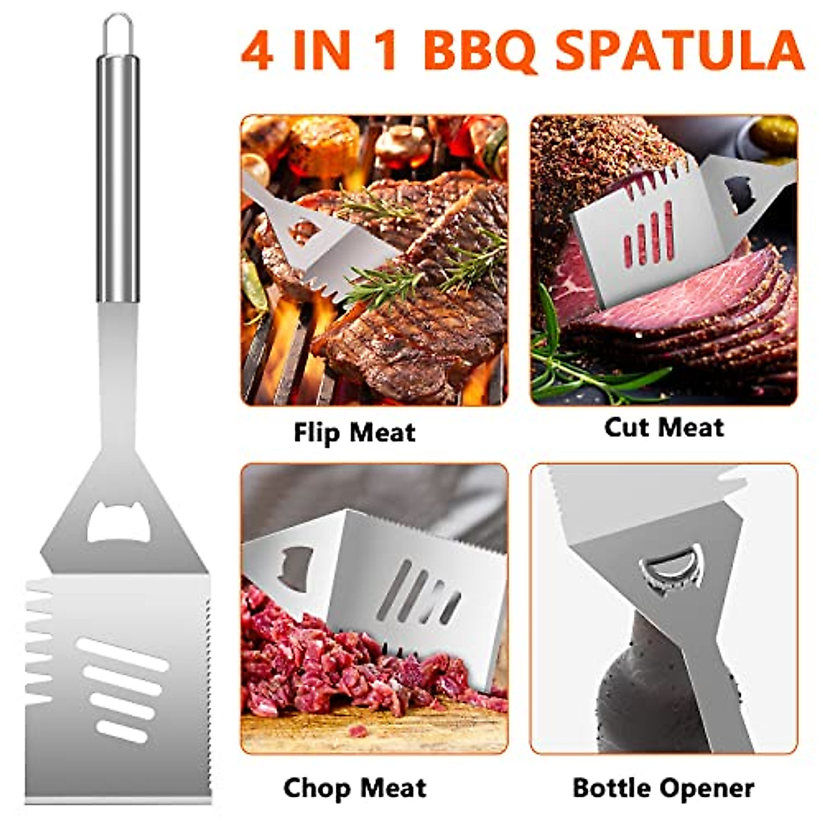 Griddle Accessories, 37 PCS Stainless Steel Grilling Kit, Flat Top Grill Accessories for Blackstone and Camp Chef, Barbecue Utensil Gift with Basting Cover, Thermometer, Meat Injector & Meat Claws