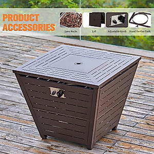 PaPaJet 32" Propane Fire Pit Table, 50,000 BTU Square Gas Firepit Table with Lid and Lava Rock, Great for Outdoor Garden Backyard Patio, Brown
