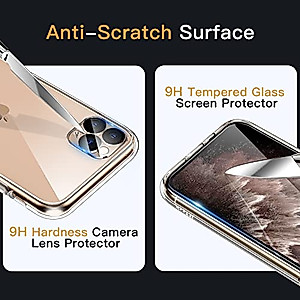 JETech 3 in 1 Case for iPhone 11 Pro 5.8-Inch, with 2-Pack Screen Protector and 2-Pack Camera Lens Protector, Non-Yellowing Shockproof Bumper Phone Cover, Full Coverage Tempered Glass Film (Clear)