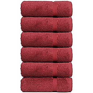 Luxury Hotel & Spa Collection, 100% Turkish Cotton 700 GSM Cloth, for Body wash, Makeup Remover & Facial Cleaning, Baby, face, Dobby Border Soft washcloths Towel Set 13" X 13", Cranberry, Set of 6