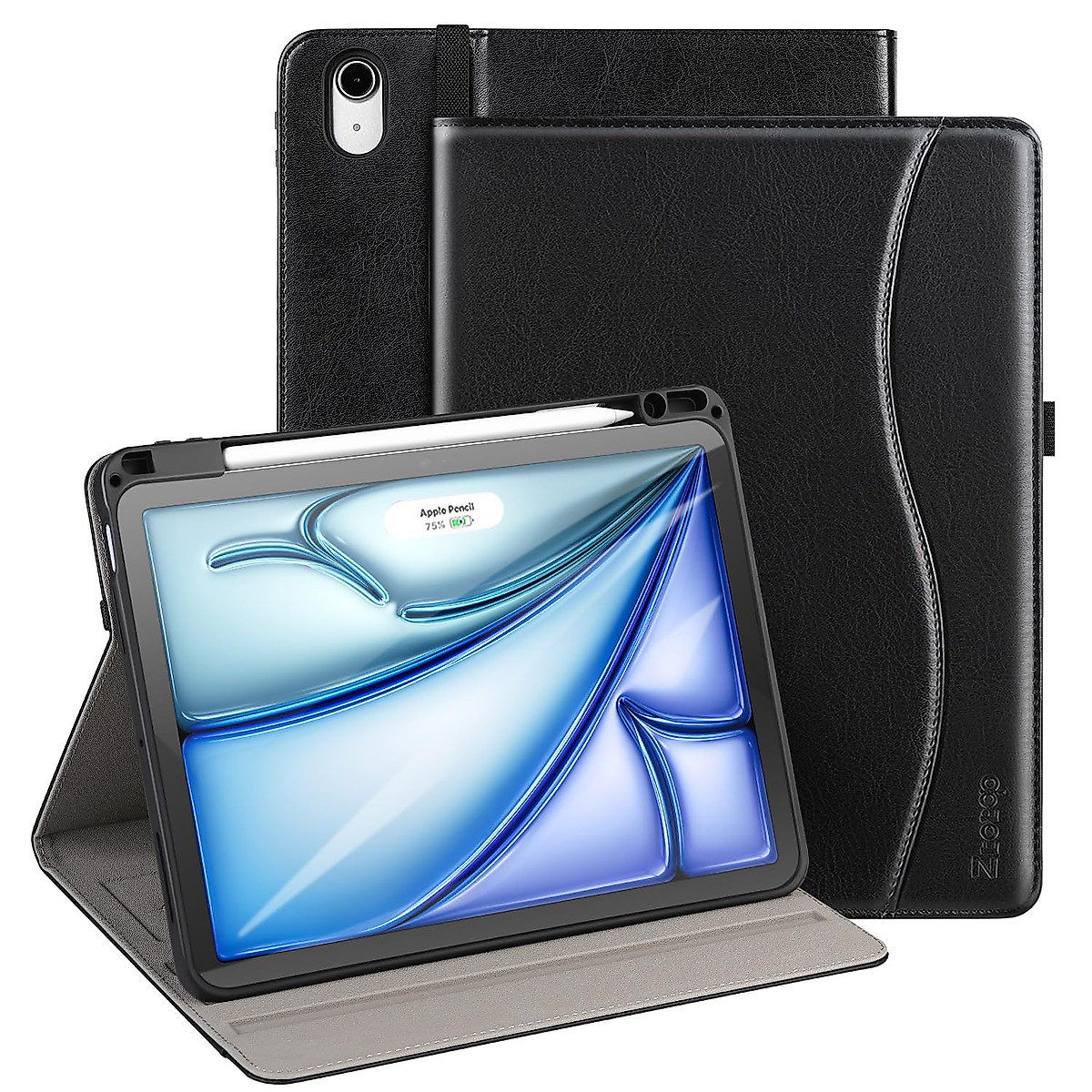 ZtotopCases for IPad Air 11 Inch M2(2024) Case, IPad Air 5th Generation (2022)/ 4th Generation (2020) 10.9 Inch Case with Pencil Holder, Multi-Angle Viewing Leather Folio Cover with Pocket, Black