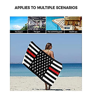 PakiInno Bath Towels Set Soft Absorbent Towels Red Line American Flag Respect Firefighter Sign Fluffy Shower Towel Hand Towel Washcloths for Fitness, Sports, Travel