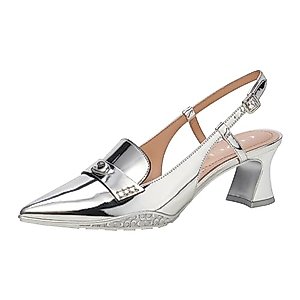 Coach Women's Nikola Metallic Leather Hybrid Slingback Pump, Silver, 7