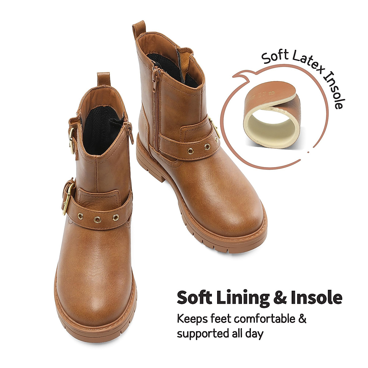 DREAM PAIRS Girls Ankle Booties Waterproof Side Zipper Boots Sdbo2305k Camel Size 2 Little Kid